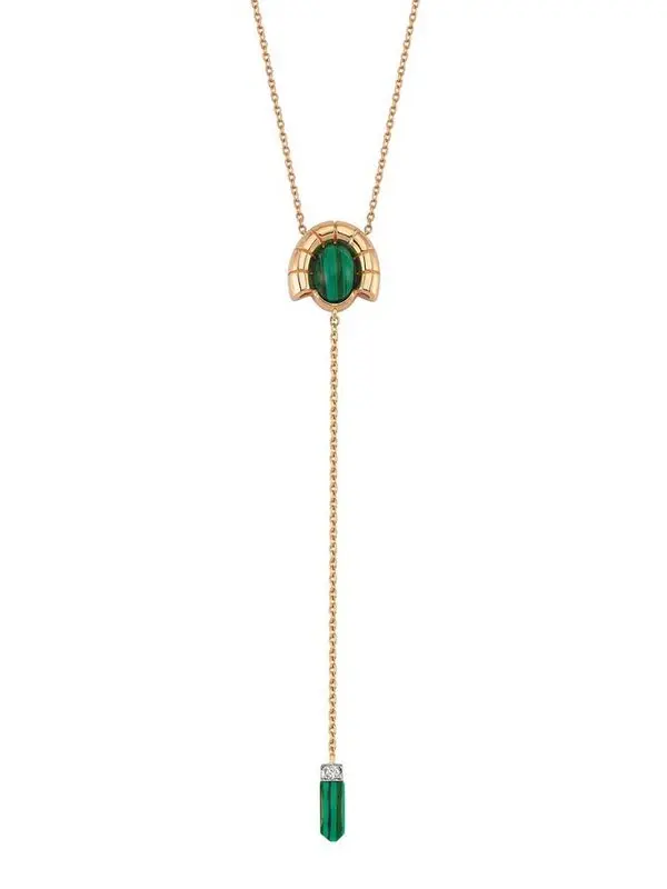 MELIS GORAL Memory 14k Rose Gold Diamond, Malachite Lariat Necklace