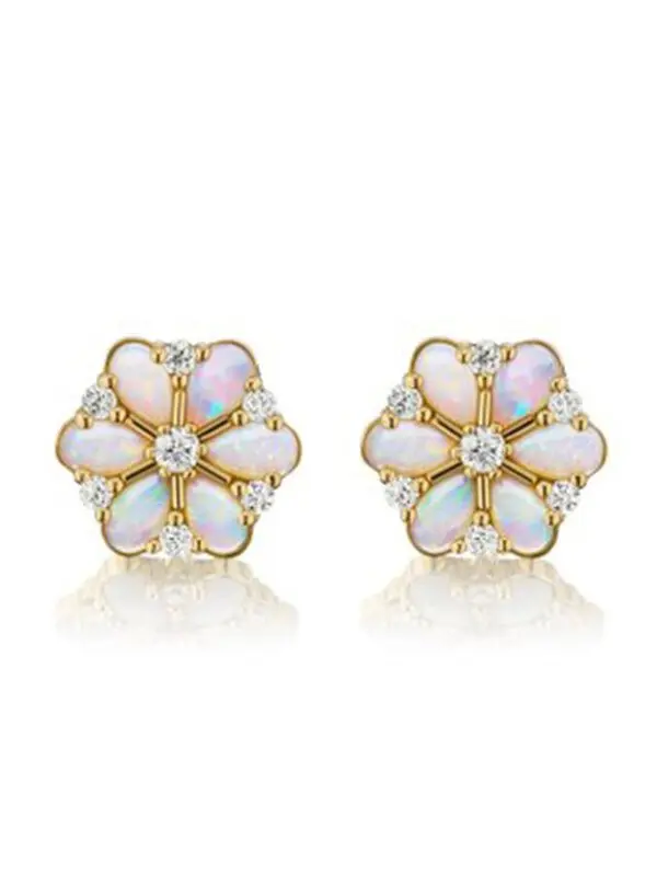 BRIONY RAYMOND Confetti 18k Yellow Gold Opal, Diamond Earrings