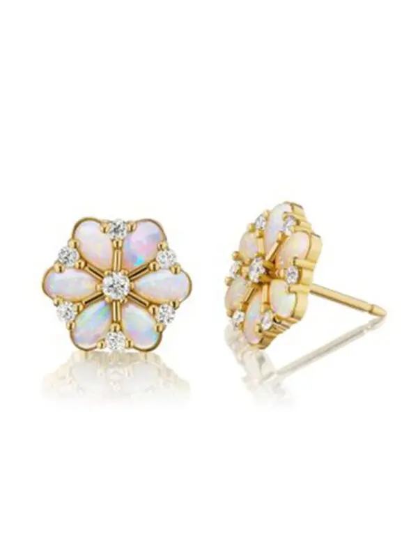 BRIONY RAYMOND Confetti 18k Yellow Gold Opal, Diamond Earrings