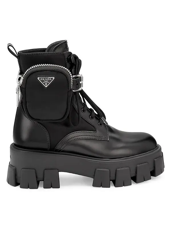 Prada Pouch-detailed Leather Lace-up Boots