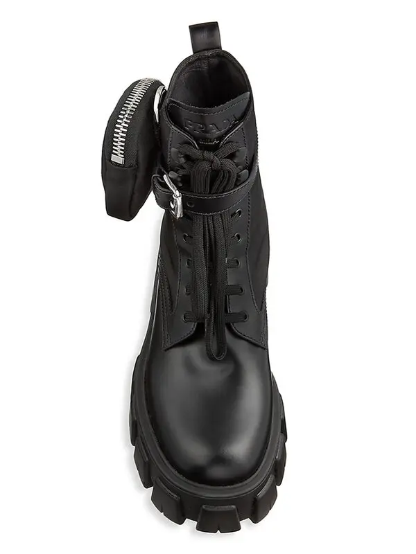 Prada Pouch-detailed Leather Lace-up Boots