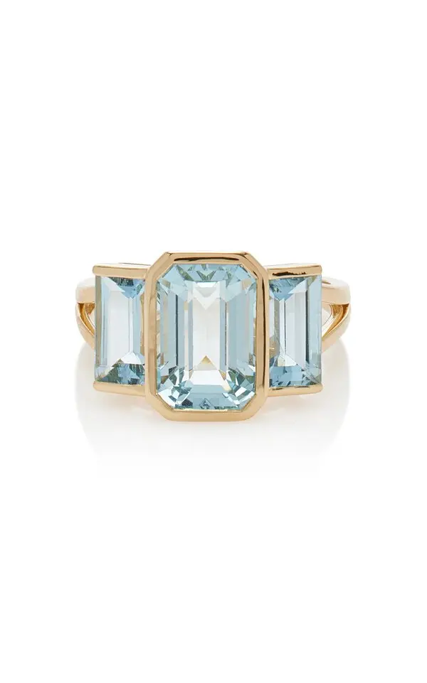 YI COLLECTION Supreme 18k Yellow Gold Aquamarine Deco Ring