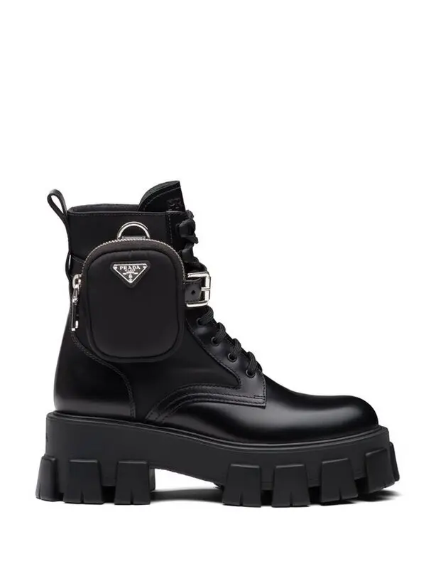 Prada Pouch-detailed Leather Lace-up Boots