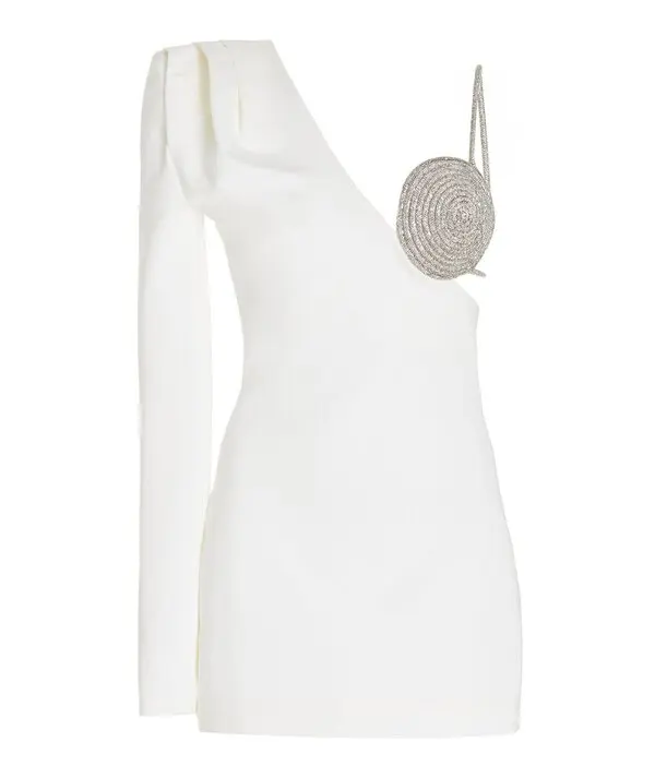 NUE Exclusive Spiral Rhinestone-detailed One-shoulder Jersey Mini Dress