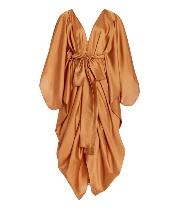 Undefined Exclusive San Joaquin Draped Satin Maxi Caftan Dress