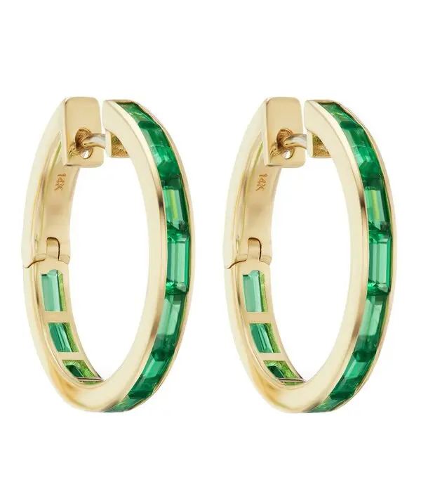 MARLO LAZ 14k Yellow Gold Baguette Hoops With Emerald