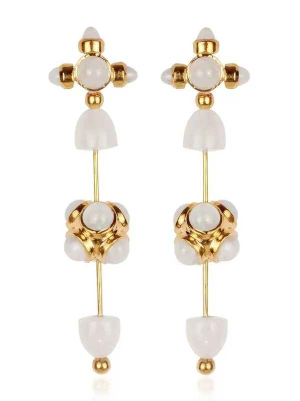 EVREN KAYAR Celestial Galaxy Toteme 18k Yellow Gold Moonstone Earrings