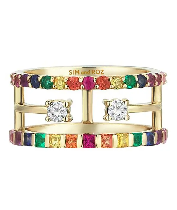 SIM AND ROZ Triple Band 14k Yellow Gold Multi-stone Ring