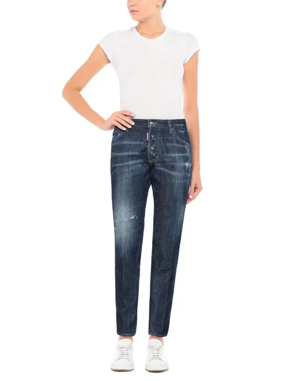 Dsquared2 Jeans In Cotton, Elastane, Cow Leather, And Glass