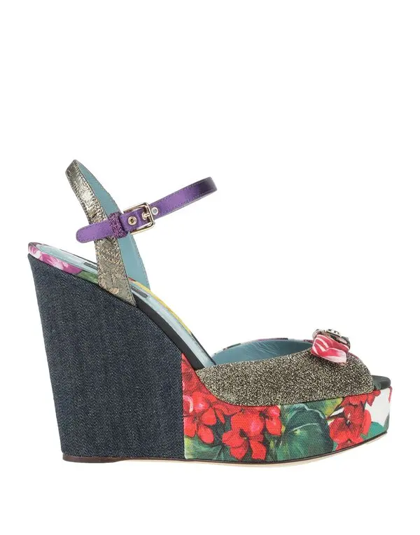 Dolce & Gabbana Wedge Sandals With Floral Design And Buckle Ankle Strap