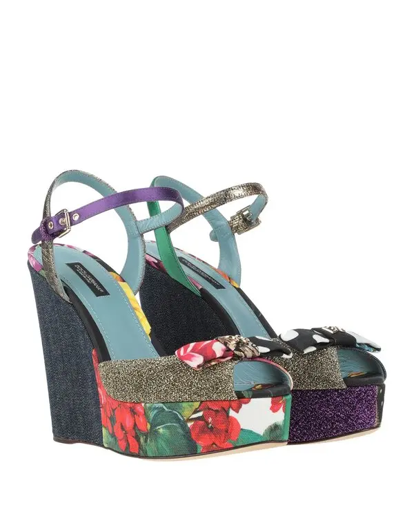 Dolce & Gabbana Wedge Sandals With Floral Design And Buckle Ankle Strap