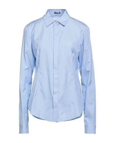 Versace Striped Embroidered Cotton Shirt - Sky Blue