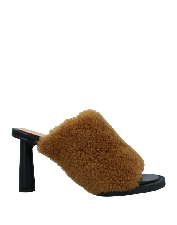 Jacquemus Shearling Heeled Sandals - Khaki