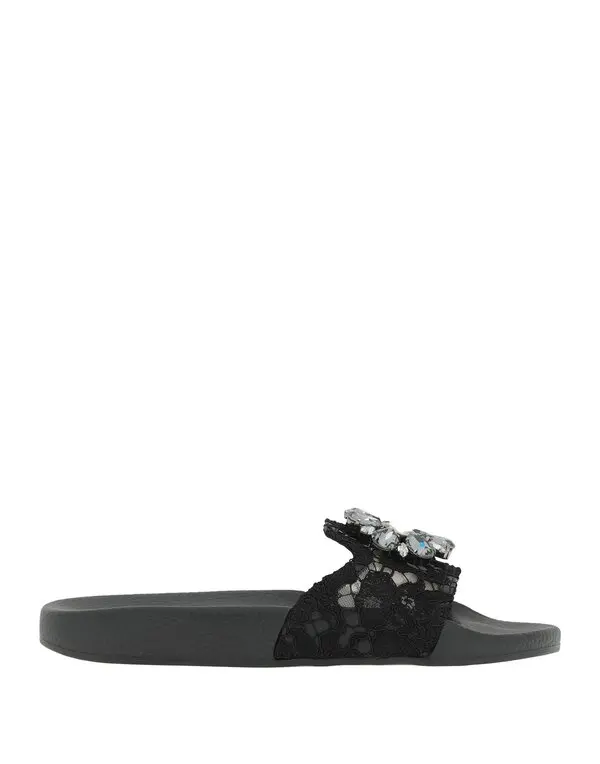 Dolce & Gabbana Viscose, Cotton, Polyamide Flat Sandals With Crystal Embellishments - Black
