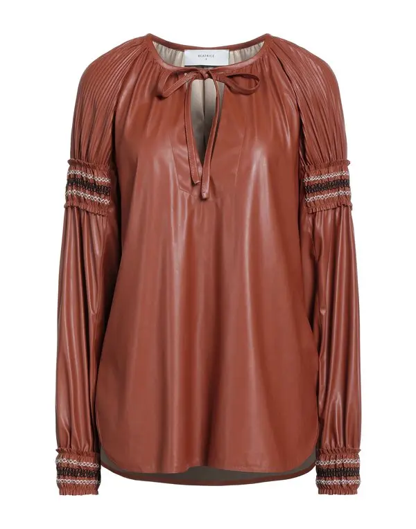 Beatrice B Coated Bohemian Blouse - Tan