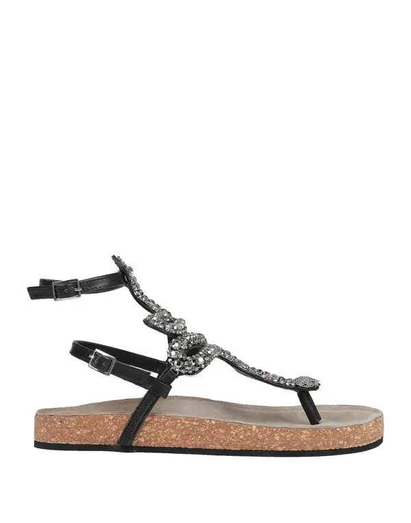 STRATEGIA Leather Thong Sandal - Black