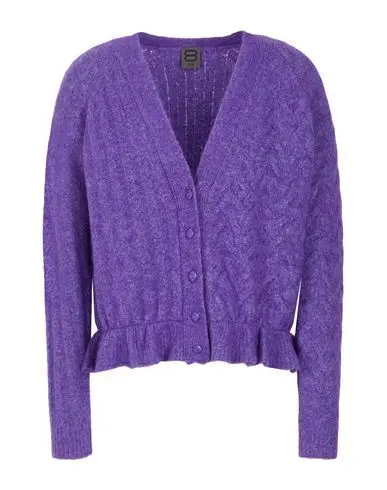 8 BY YOOX Cardigan In Recycled Fabric Blend With Ruffle Hem - Purple