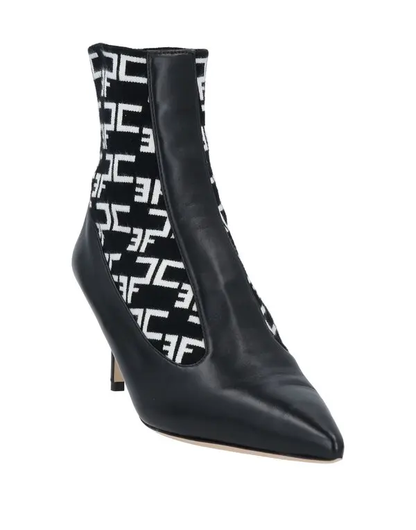 Elisabetta Franchi Ankle Boots In Soft Leather And Textile Fibers - Black