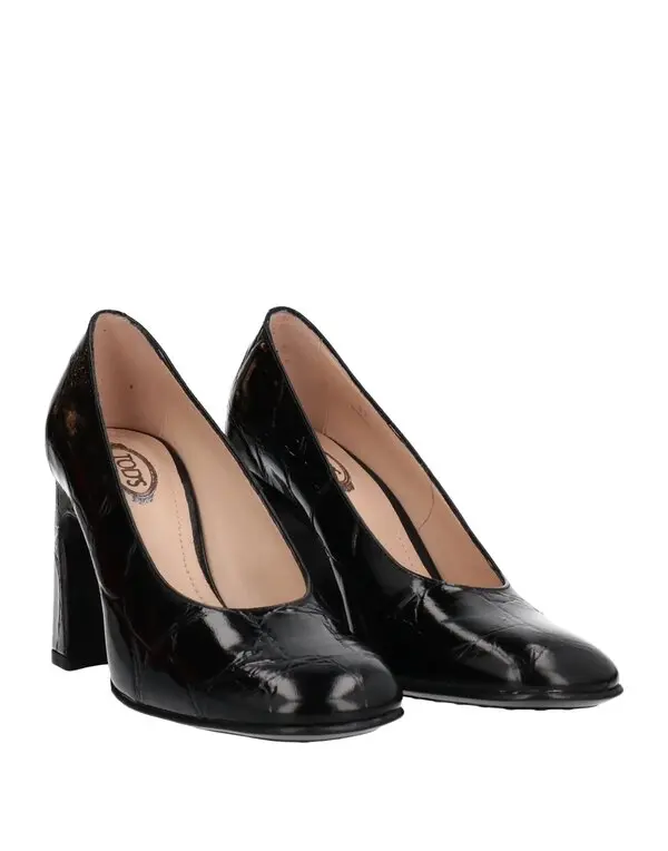 TOD'S Calfskin Pumps With Crocodile Print - Black