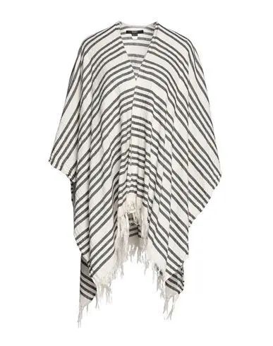 SEVENTY VENEZIA Cotton Cape With Stripes And Fringes - White