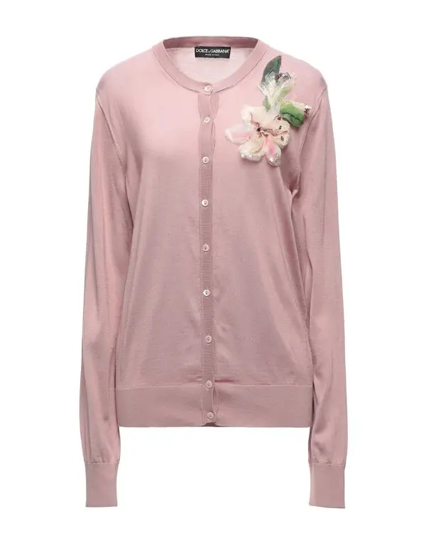 Dolce & Gabbana Cardigan With Floral Applique - Pastel Pink