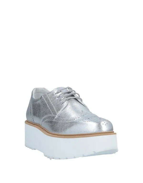Hogan Lace-up Flatform Shoes In Metallic Leather