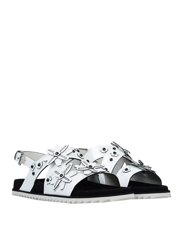 TOD'S Leather Sandals With Floral Appliqués - White