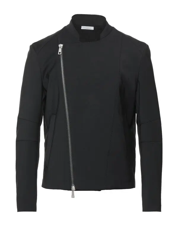 PAOLO PECORA Biker Jacket With Knitted Trims - Black