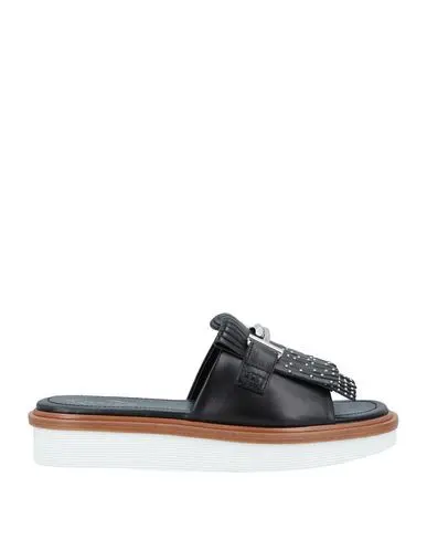 TOD'S Leather Slide Sandals With Studs And Fringes - Black