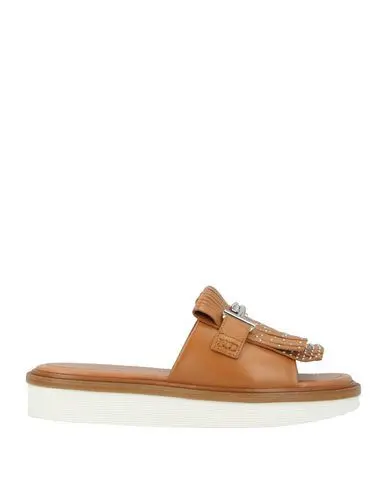 TOD'S Leather Slide Sandals With Appliqués - Brown
