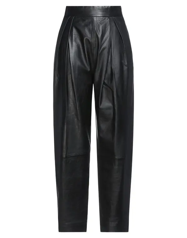 Alberta Ferretti Leather Tapered Pleated High Waisted Pants - Black