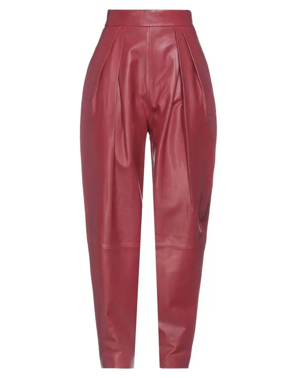 Alberta Ferretti Leather Tapered Pleated High Waisted Pants