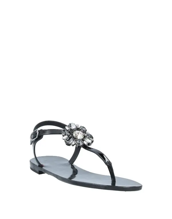 Dolce & Gabbana Thong Sandal In Rubber And Calfskin - Black