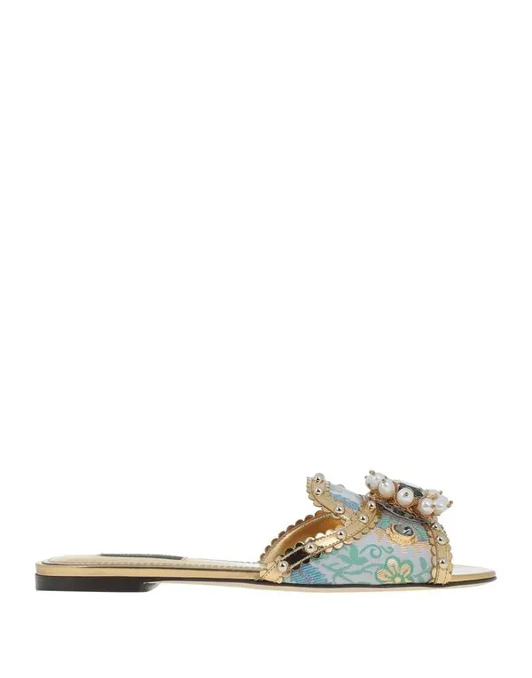 Dolce & Gabbana Jacquard Embellished Slide Sandals - Gold