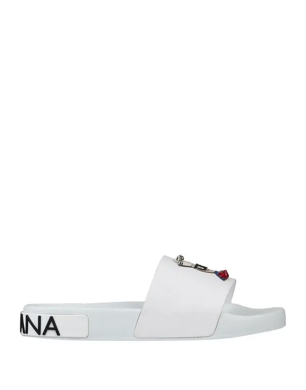 Dolce & Gabbana Calfskin Embellished Flat Slide Sandals