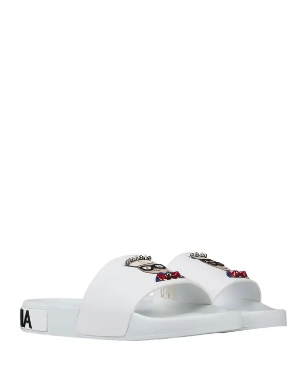 Dolce & Gabbana Calfskin Embellished Flat Slide Sandals