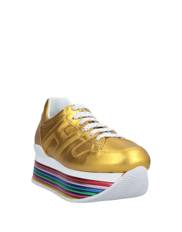 Hogan Metallic Leather Low-top Sneakers With Wedge Sole - Yellow