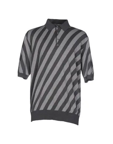 Dolce & Gabbana Cotton Striped Knit Polo Shirt - Grey