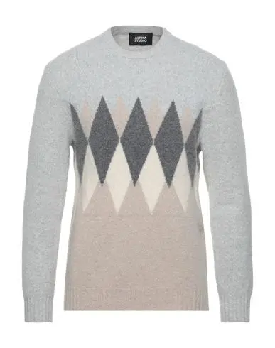 Alpha Studio Geometric Print Jacquard Knit Sweater - Grey