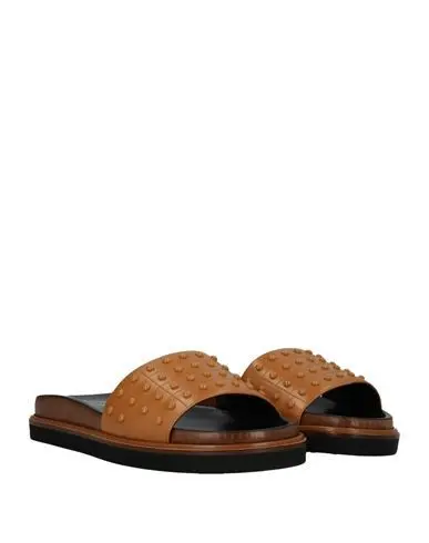 TOD'S Studded Leather Slide Sandals - Beige