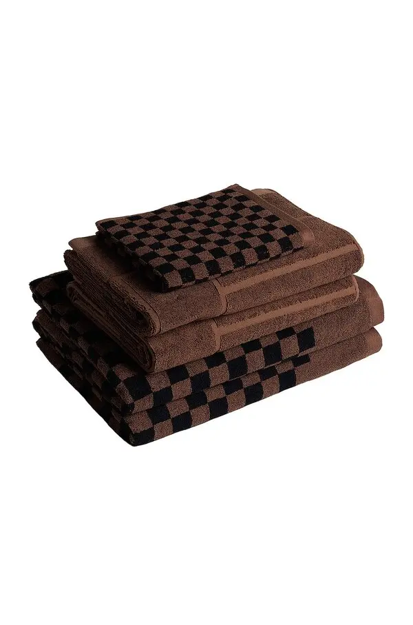 BAINA Organic Cotton Towel Set 09 In Brown - Tabac & Noir