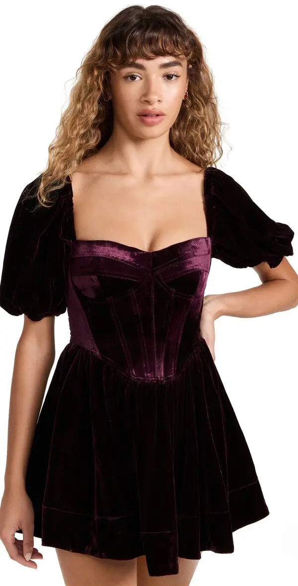 Bardot Velour Corset Mini Dress - Burgundy | Editorialist
