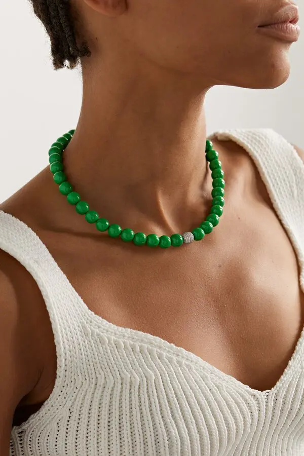 Lauren Rubinski 14-karat White Enamel And Diamond Necklace