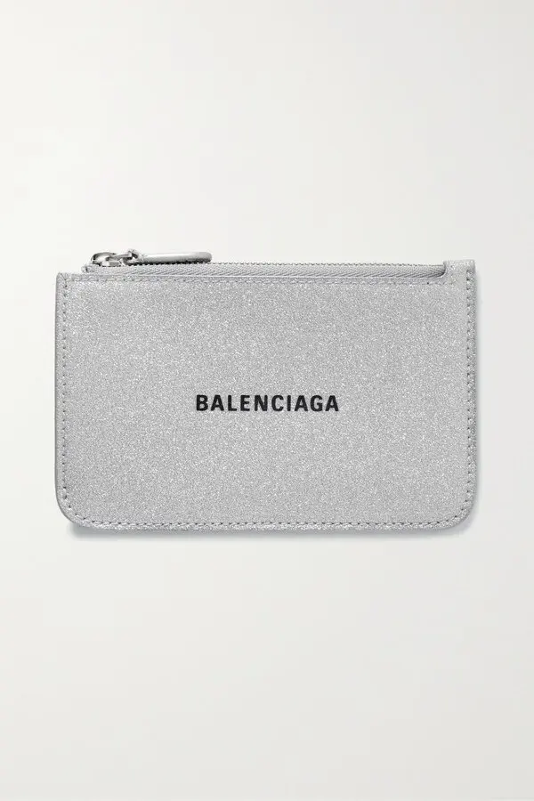Balenciaga Cash Glittered Leather Wallet - Silver
