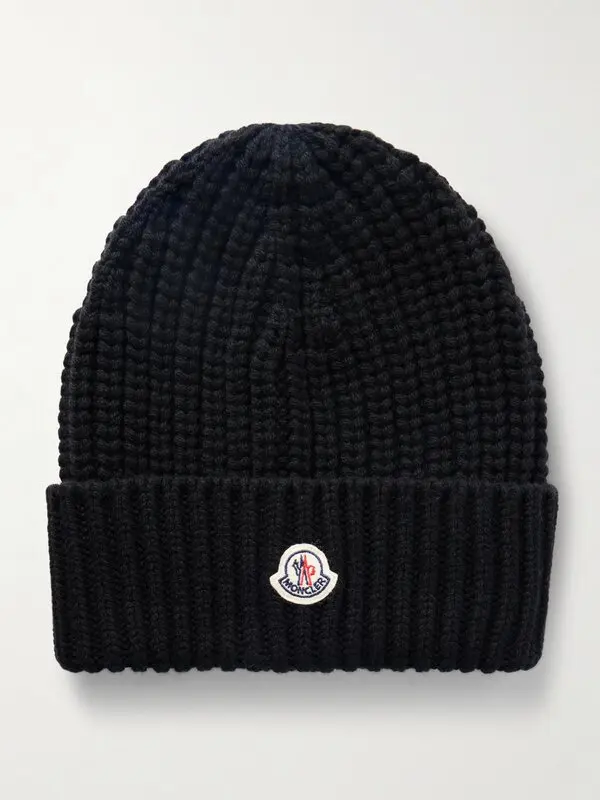 Moncler Appliquéd Ribbed Wool And Cashmere-blend Beanie - Black