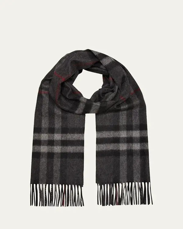 Burberry Classic Check Cashmere Fringe Scarf - Charcoal