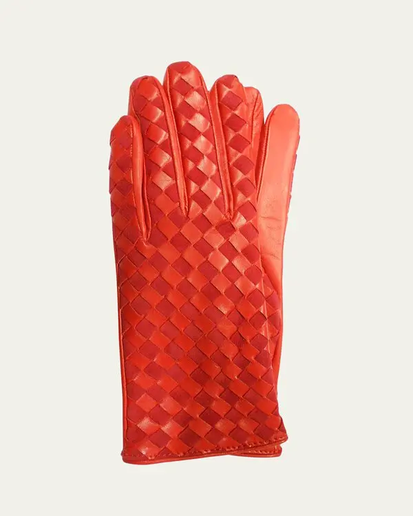 GUANTI GIGLIO FIORENTINO Woven Cashmere-leather Gloves - Red