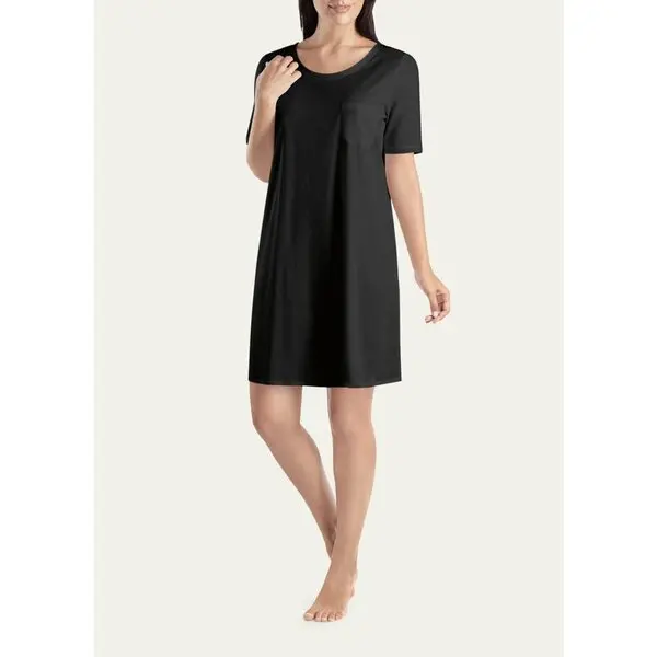 Hanro Cotton Deluxe Short-sleeve Big Sleepshirt - Black