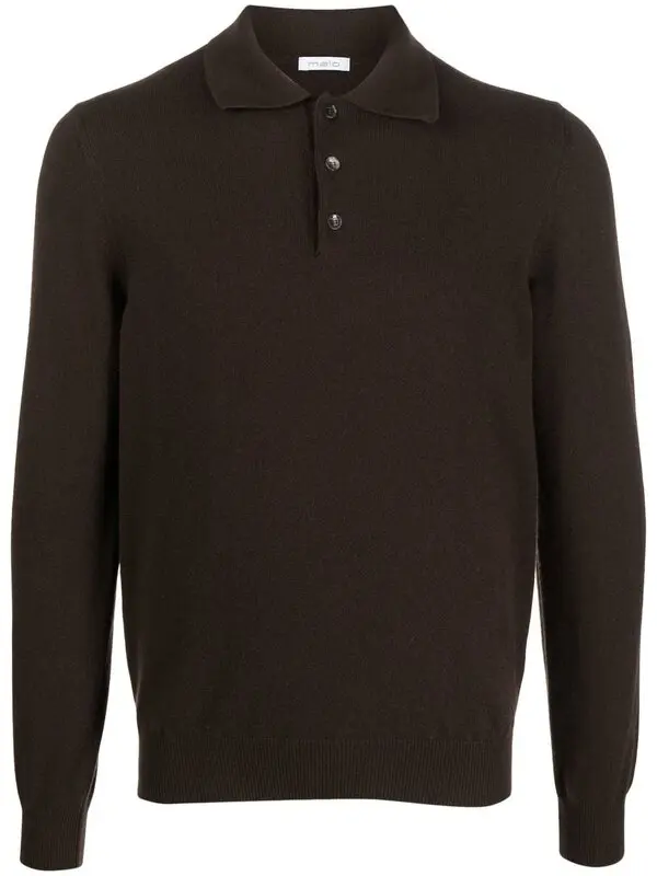 Malo Long-sleeve Cashmere Polo Shirt - Brown
