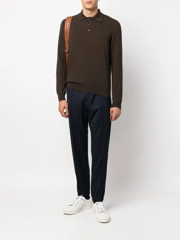 Malo Long-sleeve Cashmere Polo Shirt - Brown